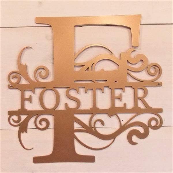 Split Letter Regal Monogram Fancy Last Name Sign – 360-STEEL