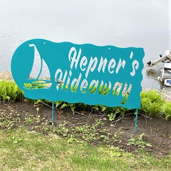 Sailboat Custom Lettering Dock Lake Beach Sign – 360-STEEL